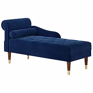 Vesgantti 59" Modern Velvet Chaise Lounge Indoor,Upholstered Lounge Chair with Left Armrest & Lumbar Pillow, Button Tufted Lounge Sofa for Living Room Bedroom Office,Tool-Free Assembly(Blue)