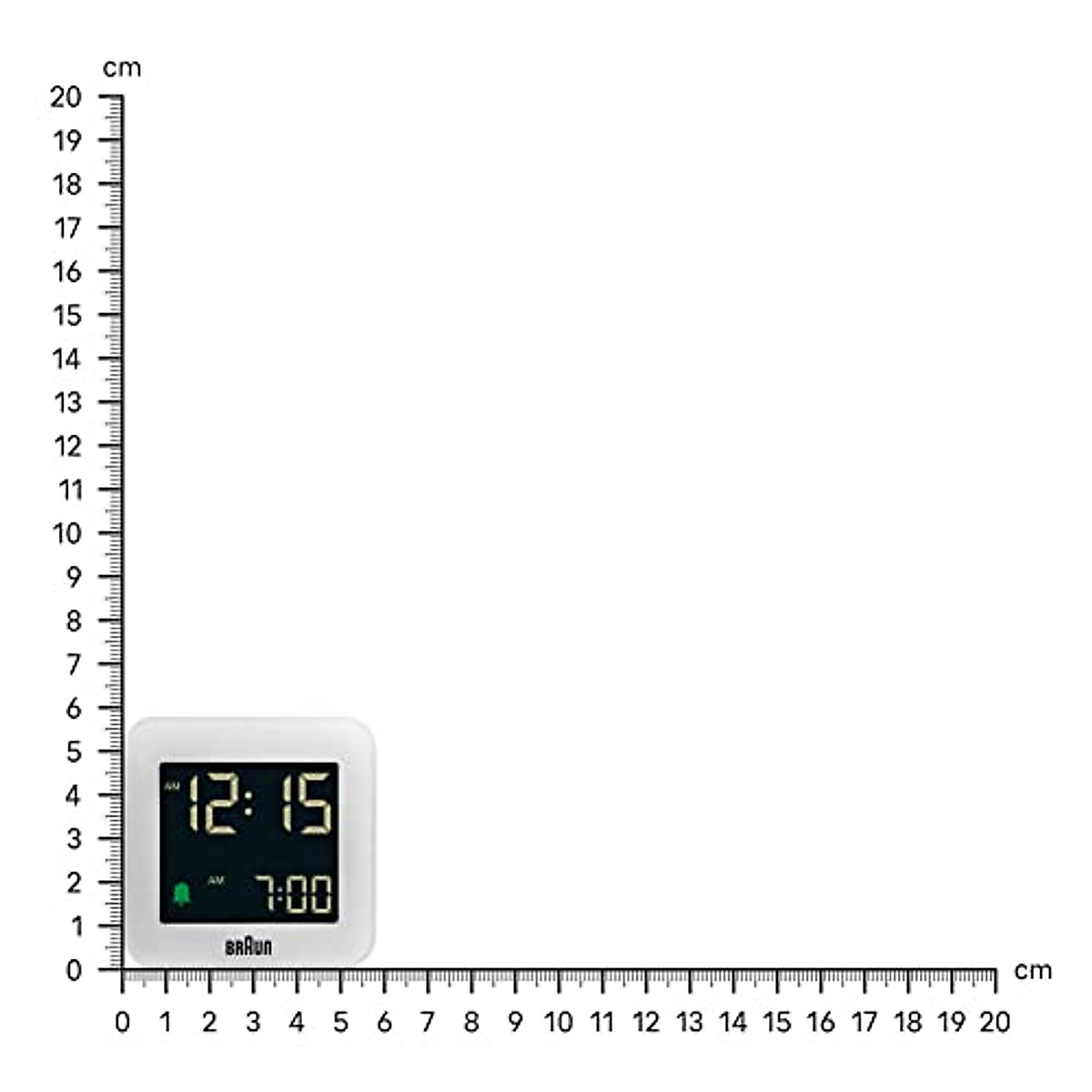 Braun Digital Travel Alarm Clock with Snooze, Compact Size, Negative LCD Display, Quick Set,Crescendo Beep Alarm in White, Model BC08W.