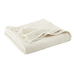 Whisper Organics, 100% Organic Muslin Cotton Throw Blanket – GOTS & Fairtrade Certified Organic – 4 Layers Breathable Lightweight Throw – All Season Pre-Washed Soft Cotton Blanket (Natural, 60x80)