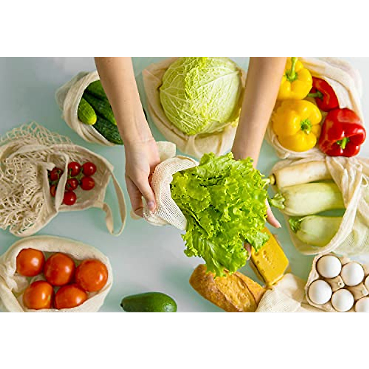 WHITEWRAP Reusable Mesh Bags with Drawstrings | 10”x18” Large |6-Pack |Eco Friendly Bags, Food Storage, Natural Cotton, Biodegradable Fabric Bags, Snack Bags, Cloth Bags, Gift Bag for Halloween