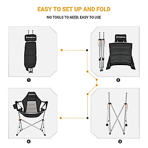 KingCamp Hammock Camping Chair Folding Rocking Chair Heavy Duty Portable Swing Recliner Chair with Pillow for Outdoor Lawn Backyard Picnic, Black