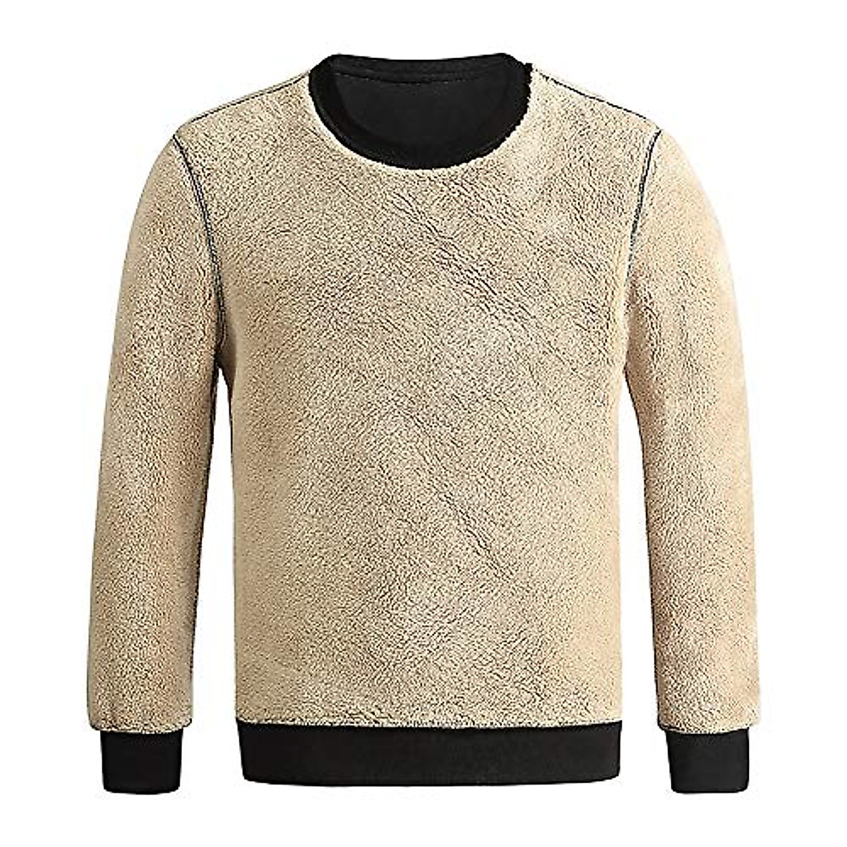 FASKUNOIE Men's Sweatshirts Warm Sherpa Lined Fleece Long Underwear Tops Winter Crewneck T shirts Black