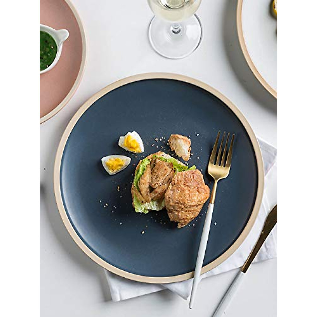 MDZF SWEET HOME 10.4-Inch Porcelain Dinner Plates Set, Pasta Serving Plates Matte Glaze Dessert Dishes - Set of 4