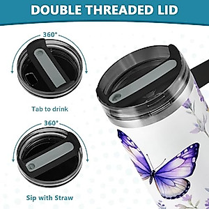 FRCSDIY Lavender Insulated Tumbler with Handle and Straw Lid,40oz Leakproof Stainless Steel Cup BPA-Free Water Bottle