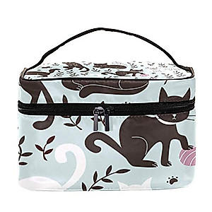 White And Black Cat Play Dime Ball Women Portable Travel Accessories with Mesh Pocket Makeup Cosmetic Bags Storage Organizer Multifunction Case