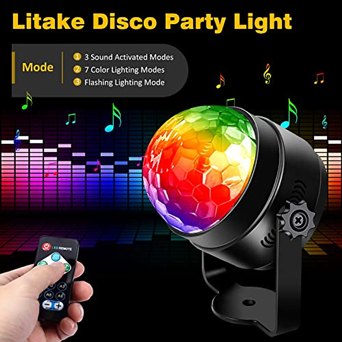 Litake Party Lights,Strobe Lights for Parties,Sound Activated Disco Ball Lights with Remote,RGB 7 Colors Changing Disco DJ Lights for Home Party Room Dance Club Xmas Birthday Wedding Show -2 Packs