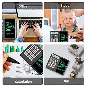 2 in 1 Scientific Calculator with Writing Tablet, Desktop Pocket LCD Science Calculator Notepad Professional Financial Calculator for Home School Office Business(White)