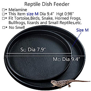 Fuongee Reptile Water Food Dish Bowl Turtle Feeder Tortoise Feeding Dish Container (M, Black)