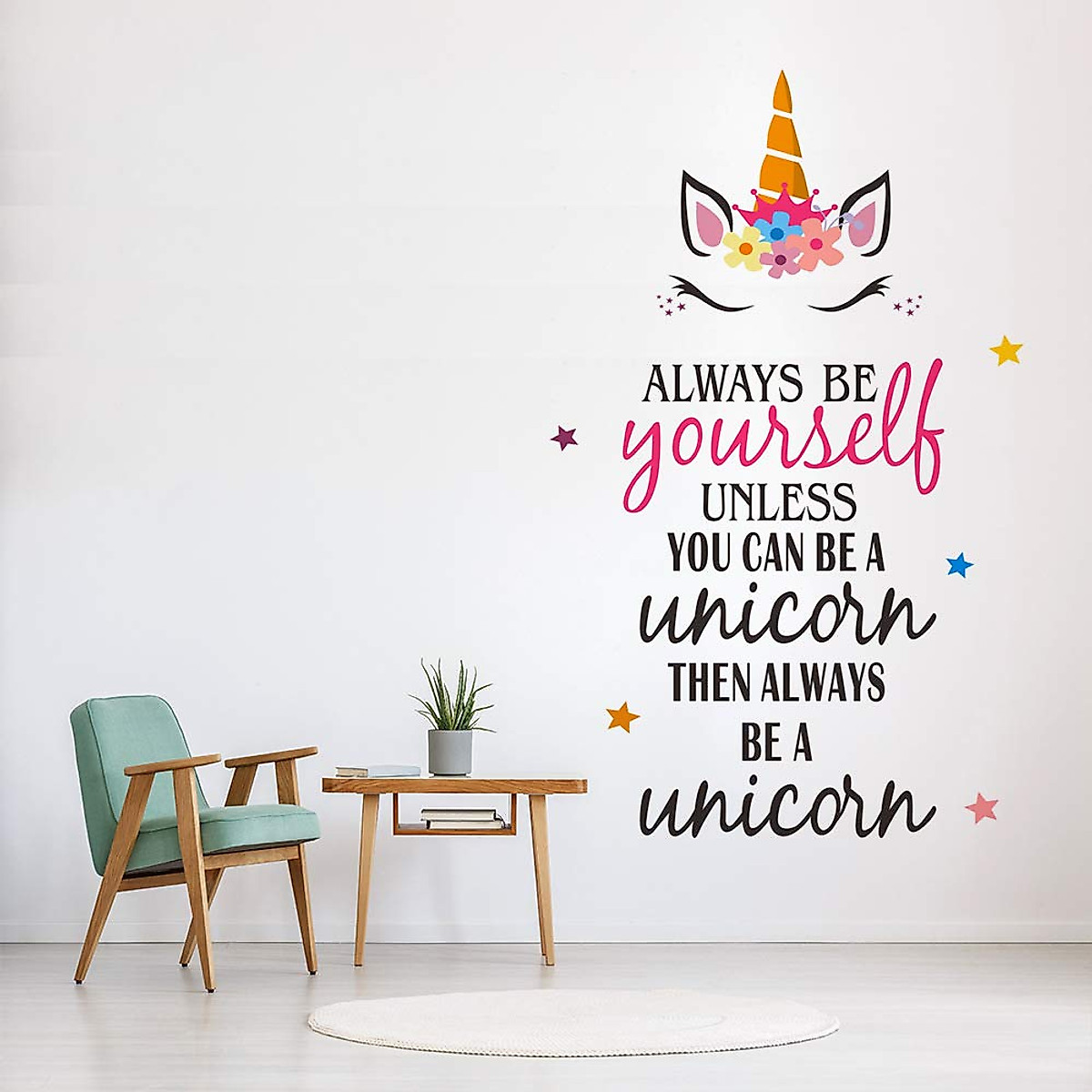 Motivational Quotes Wall Stickers,Always be Yourself Unless You Can be a Unicorn Wall Decal for Girls Room,Uplifting Encouragement Gift for Girls,Inspirational Decorations Wallpaper Mural for Nursery