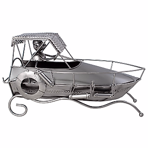 BRUBAKER Wine Bottle Holder 'Motor Boat' - Table Top Metal Sculpture - with Greeting Card