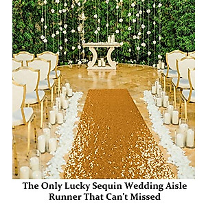Aisle Runner for Wedding-15FTx2FT-Deep Gold Sequin Aisle Runner Indoor Outdoor Ceremonies Decor Carpet Runner Church Runner Wedding Walkway Carpet Runner Rugs Aisle Runner Sequins (2FTx15FT, Gold)