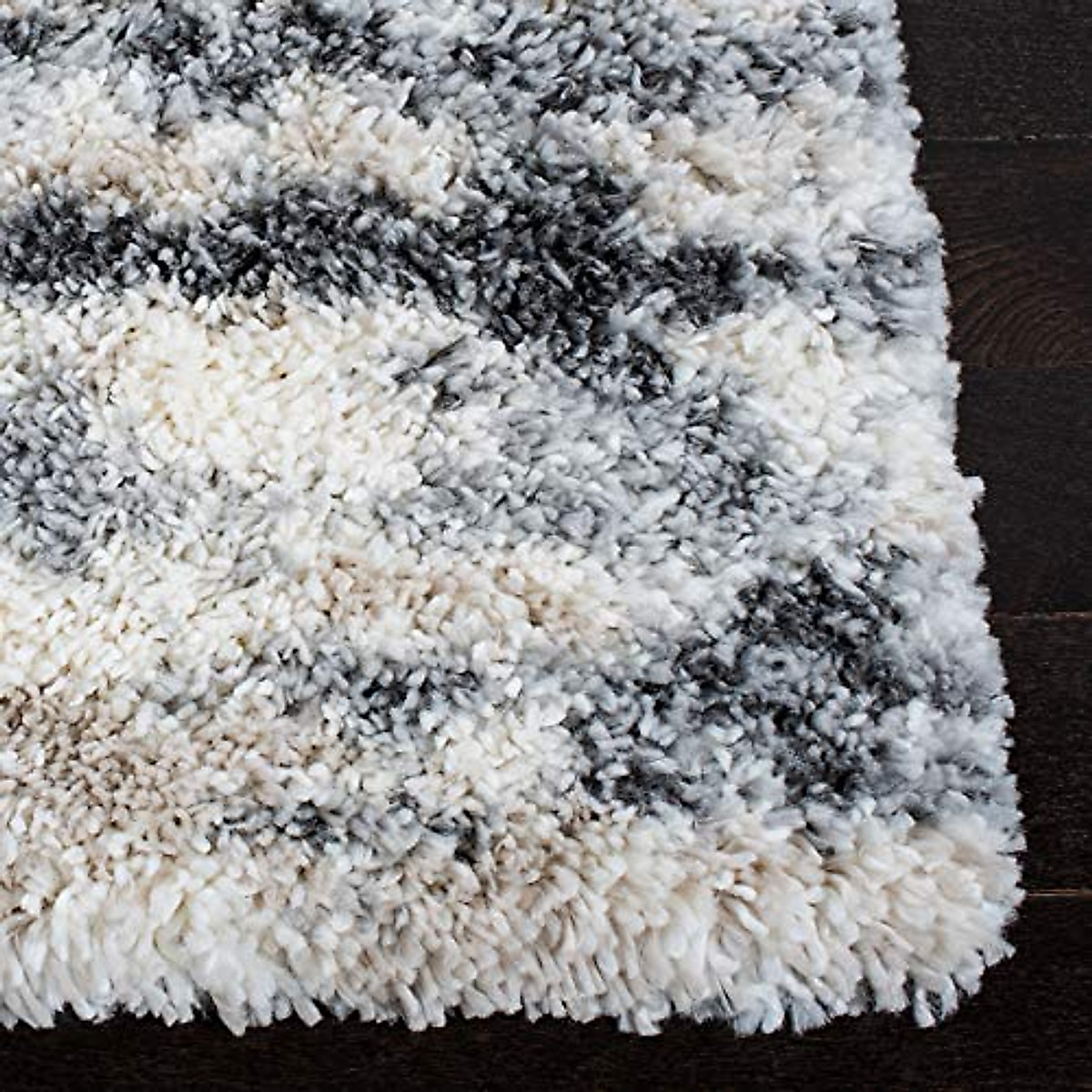 SAFAVIEH Fontana Shag Collection 6'7" x 9' Grey/Ivory FNT853G Modern Non-Shedding Living Room Bedroom Dining Room Entryway Plush 2-inch Thick Area Rug