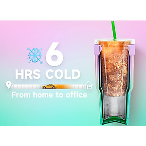 Meoky Double Wall Stainless Steel Iced Coffee Sleeve Reusable, One Size Fits All Coffee Sleeve for Starbucks, Dunkin Donuts, McDonalds (16-24oz, Glitter Lavender)