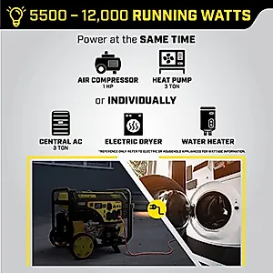 Champion Power Equipment 201110 11,500/9,200-Watt Electric Start Portable Generator with CO Shield,Yellow