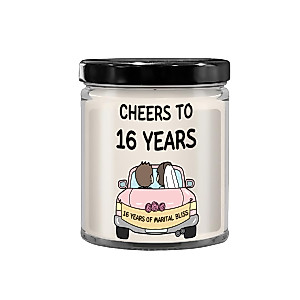 generic IKPR 16th Wedding Gift Anniversary for Wife Husband him Couples 16 Years Candle Gifts Cheers to 16 Years of Marital Bliss, White