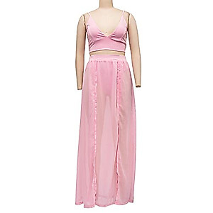 Rela Bota Women's Sexy Summer 2 Piece Maxi Chiffon Dress Crop Top Skirt Set Beachwear Pink 3X-Large