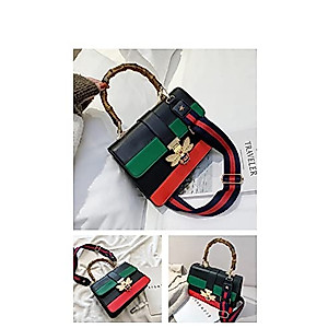 JayGsempire Luxury Medium top handle bag with Bamboo handle, Crossbody Bags for Women, Satchel Handbags, bee bags, women Purses (Black)