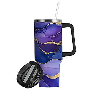 SEHANY Purple Marble 30 Oz Tumbler with Lid and Straw, Double Vacuum Stainless Steel Insulated Sports Water Bottle Cup Holder Friendly Leak-Proof Travel Coffee Cup for Iced Drink