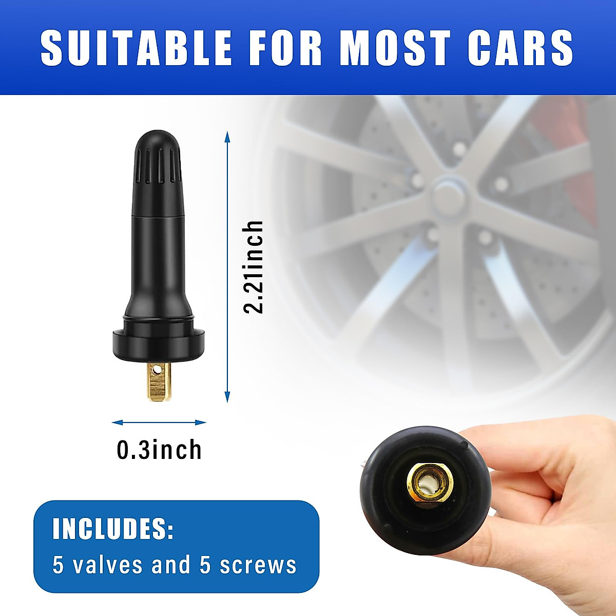 Augeny 5PCS TPMS 20008 Tire Valve Stem, Snap-in Rubber Tubeless Tire Pressure Sensor Valve Stem ​Replacement Compatible with Commander, Liberty, Lucerne, Avenger, Charger, Durango