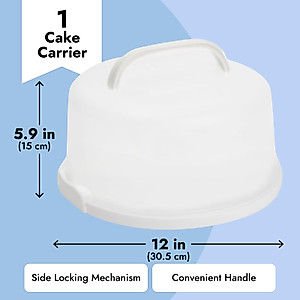 Juvale Round Cake Carrier with Lid and Handle, Dessert Container for Pie, Cupcakes (12 x 5.9 In)