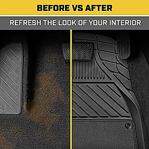 CAT® Detachable Deep Dish Car Floor Mats w/ Removable Carpet Liner - Universal Fit for SUVs Trucks Sedans Washable Easy-Clean Automotive Floor Liners Heavy Duty All Weather Non-Slip Comfort - Charcoal