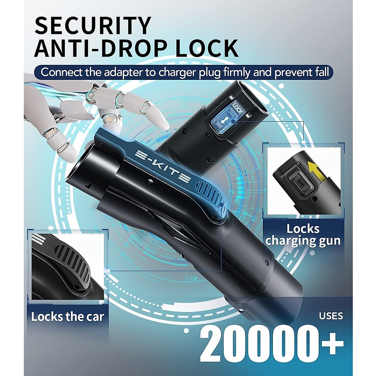 J1772 for Tesla Charger Adapter EVs Charging Adapter, Max 60 Amp & 250V, Waterproof, Security Lock- Suitable for Tesla Charger with Mobile Connector, Wall Connector