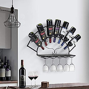 Sorbus® Wine Bottle Stemware Glass Rack Wall Mounted - Bordeaux Chateau Style - Holds 7 Bottles of Your Favorite Wine - Elegant Storage for Kitchen, Dining Room, Bar, or Wine Cellar (Black)