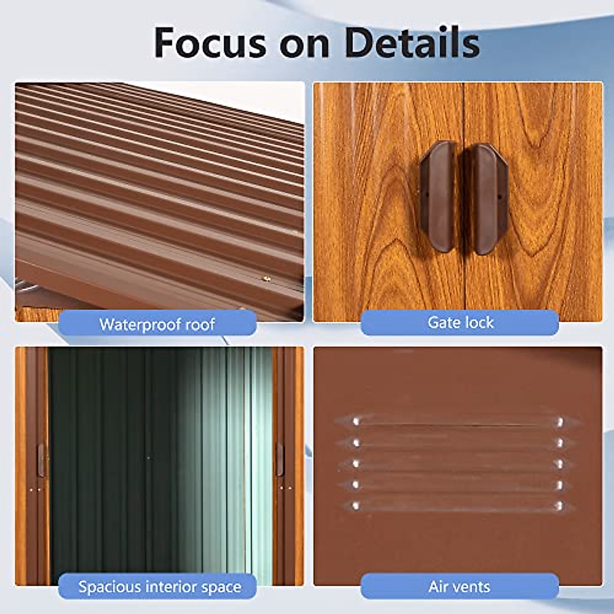 Merax 6ft x 6ft Outdoor Metal Storage Shed with Metal Floor Base NO Side Windows,Coffee