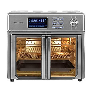 Kalorik 26 QT Digital Maxx Air Fryer Oven with 7 Accessories, Roaster, Broiler, Rotisserie, Dehydrator, Oven, Toaster, Pizza Oven and Slow Cooker. Includes Cookbook. Sears up to 500⁰F. Extra Large Capacity, All in One Appliance. Stainless Steel. AFO 47269