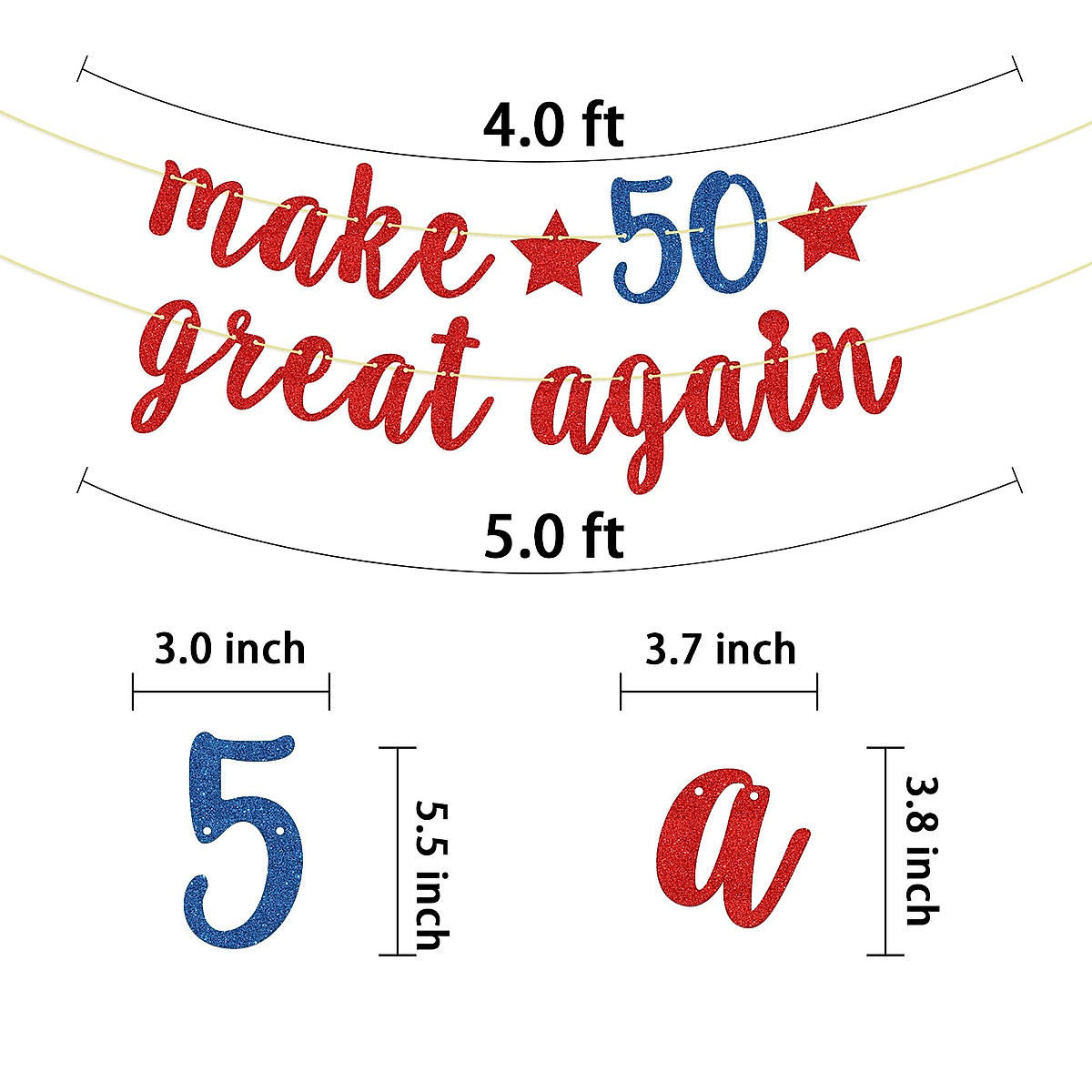 Make 50 Great Again Banner, Red Glitter Funny Happy 50th Birthday Banner Decoration Supplies, Cheers to 50 Years Sign