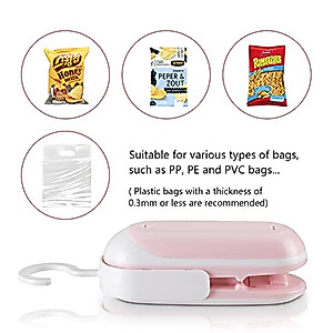 MVNIHEK 2 In 1 Mini Bag Sealer, Portable Heat Sealer and Cutter with Hook,Bag Sealer Mini Sealing Machine Kitchen Gadget for Plastic Bags Food Chip Storage (Pink)