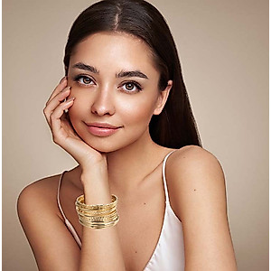 FUNOJOY Gold Bangle Bracelets For Women,14K Gold Plated Boho Indian Stackable Bracelets Gold Bangles For Women Girls Jewelry Gifts
