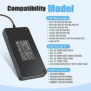 240W 180W Laptop Charger Replacement for Dell Alienware M17 17 M15 15 R1 R2 R3 R4 R5 R6 R7 / G3 G5 G7 G15 3590 5500 5505 7500 7700 / M15X M17X M18X X15 X51 Gaming Laptop AC Adapter Power Supply Cord