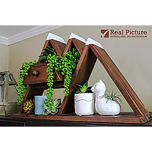 Rustic Curiosities Large Mountain Shelf - 20X12X4.5 Inch Crystal Shelf for Succulents, Plants, Essential Oils, Includes Pull Out Drawer, Extra Wide Base Crystal Holder (Brown)