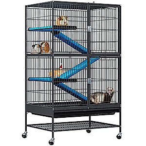 YITAHOME Metal 4-Tiers Small Animal Cages for Adult Rats/Rabbit/Ferret/Chinchilla/Cats/Guinea Pig/Large Hamster Indoor Critter Nation Cage Double-Story