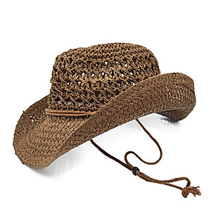 Melesh Adult Sun Straw Western Cowboy Hat (Coffee)