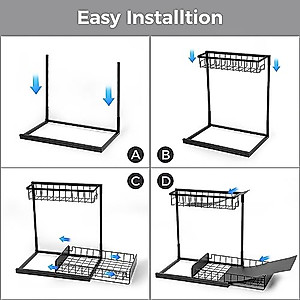 2 Pack Under Sink Organizers and Storage, Metal Pull Out Cabinet Organizer with Sliding Drawer, Slide Out Under Sink Organizer Shelf, Multi-Use for Kitchen Bathroom Organization