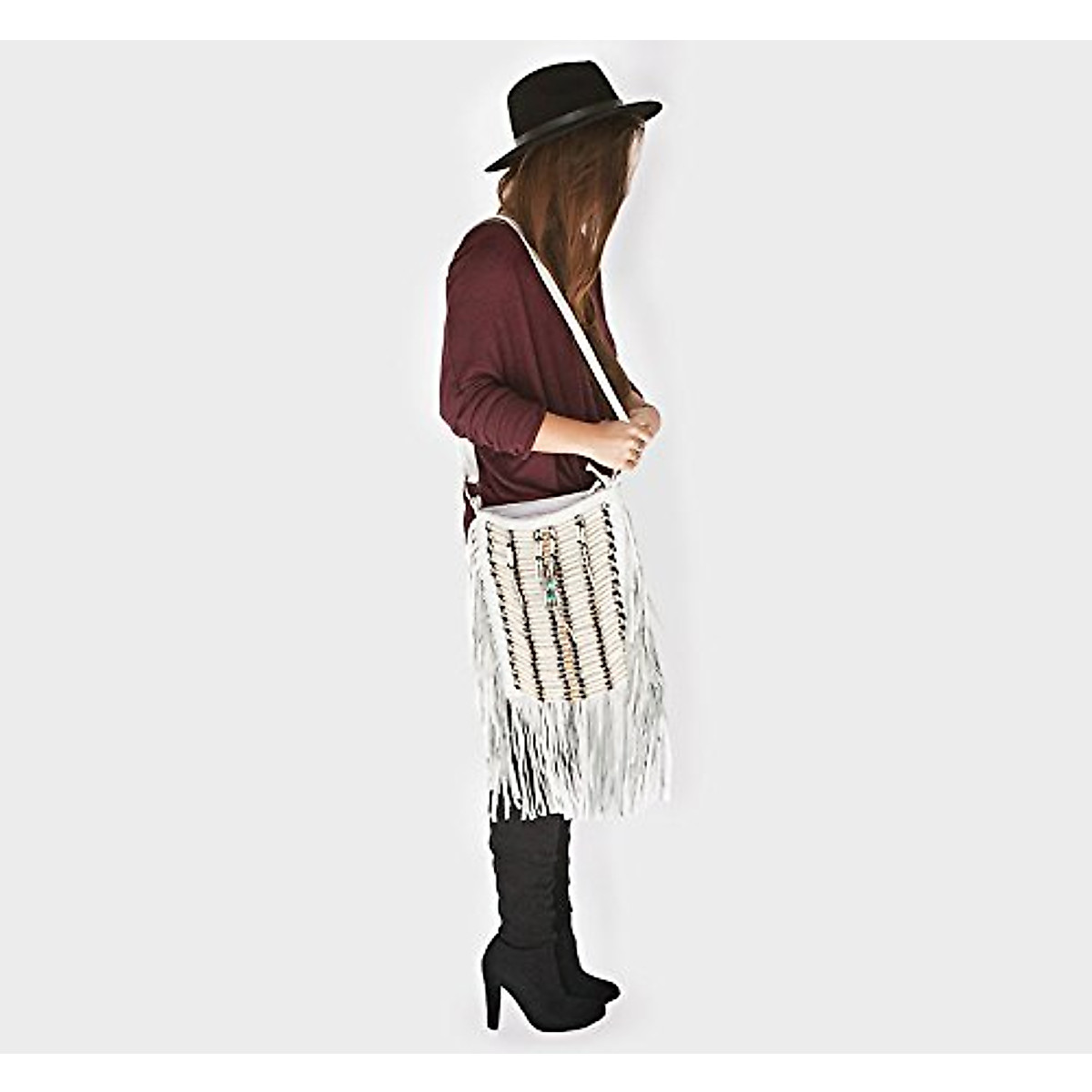 White Boho Bag | Real Leather | Fringe Purse | Bohemian Bags | Hobo Tote Handbag