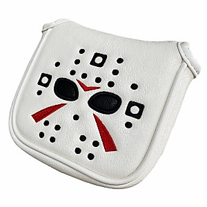 Golf Putter Cover White Mallet Putter Headcover Magnetic Hockey Golf Club Cover Headcover for All Brand 5.51" Width, 5.11" Width