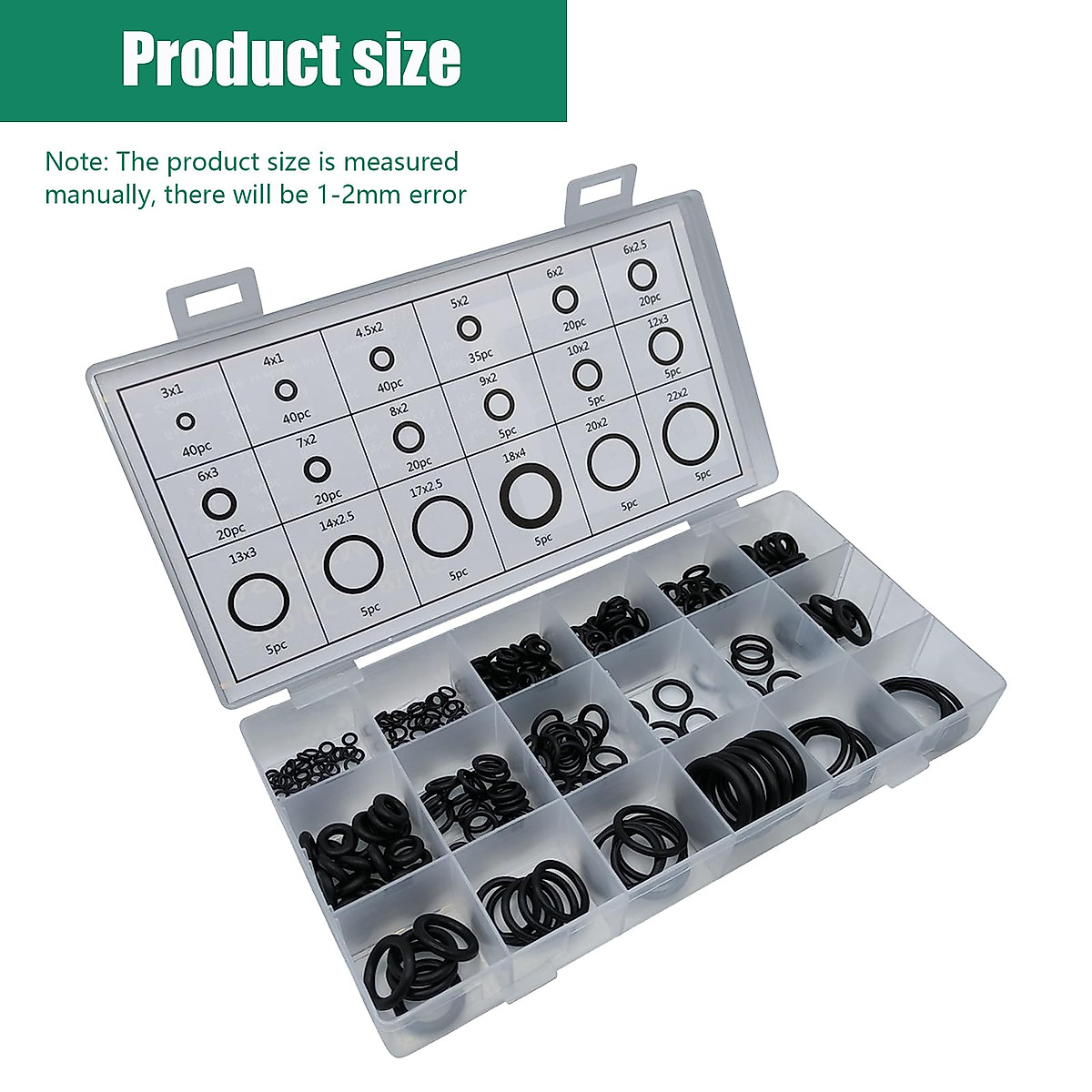 gunhunt 300 PCS Car Seal Ring Classification Kit, 18 Sizes of High Pressure and High Temperature Resistant Rubber O-Rings, Car Air Conditioner A/C Repair Gasket Seal Ring, Universal for Cars (Black)