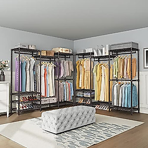 VIPEK V5 Portable Closet Wardrobe Heavy Duty Clothes Rack, Freestanding Clothing Rack with 4 Hang Rods & 8 Shelves, Adjustable Custom Closet Rack, 68.9" L x 15.7" W x 76.4" H, Max Load 800LBS, Black