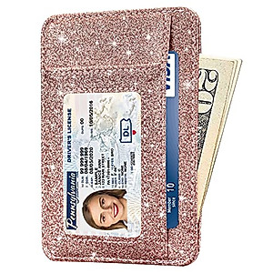 HOTCOOL Card Holder Wallet Front Pocket Minimalist Leather With RFID Blocking Wallet for Men & Women, Glitter Rose