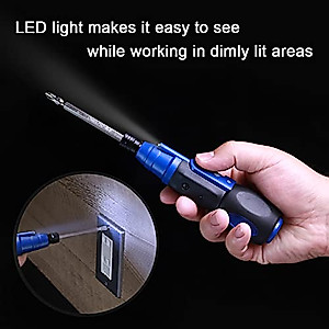 Terokota 3.6V Cordless Power Screwdriver, USB Rechargeable Electric Screwdriver with Philips, Flat, Hex, Star Bits, 1/4Socket Adapters, Magnetic Dual Heads Bit & LED Light
