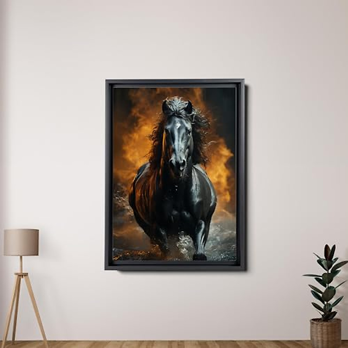 Majestic Black Stallion Galloping In The Clouds, Black Horse On Salt Flats, Canvas Print, Black Horse Print, Black Horse Wall Art, Decor Canvas, Art Print