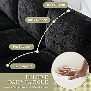 LIFEISLE Modern Upholstered Sectional Sofa with Storage Footrest,3 Seater L Shaped Couch with Side Pocket and Cupholder,Chenille Furniture Set for Living Room,Apartment,Office,Black