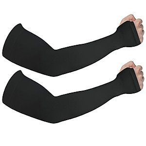 Vorshape 2 & 4 Pairs Sun Protection Arm Sleeves With Thumb Holes for Men & Women, Black