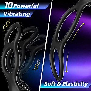 PUAUKI Thrusting Anal Vibrator Prostate Massager with 2 Vibrating Cock Ring, Bluetooth Control Anal Plug with 10 Thrusting & Vibrating Modes, Dildo Butt Plug Sex Toys for Men and Couple Pleasure