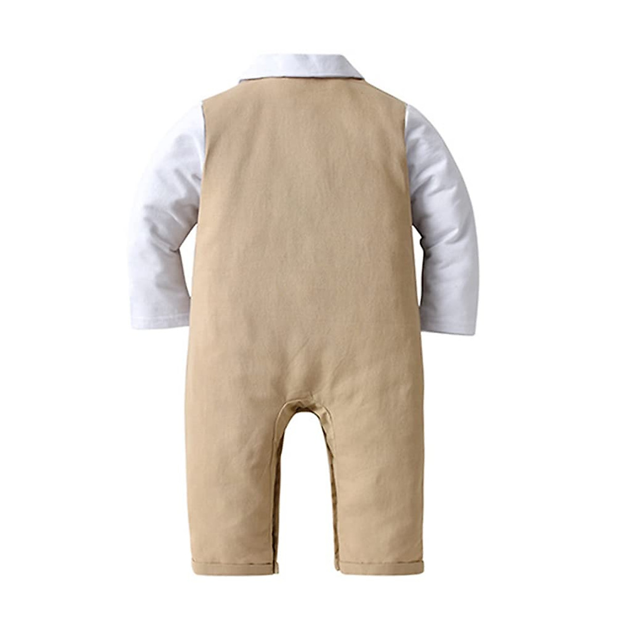 Baby Boy One-Piece Rompers Short Sleeve Jumpsuit Gentleman White Shirt Waistcoat Bowtie Tuxedo Onesie Formal Suit Infant Birthday Wedding Christening Outfit Clothes with Hat Khaki 3-6 Months
