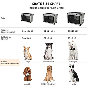 FLARUZIY Soft Collapsible Dog Crates -26 Inch Portable Travel Dog Crate for Small Dogs Cats Indoor & Outdoor, 3-Door Foldable Dog Cage Pop Up Pet Kennel with Durable Mesh Windows(Grey)