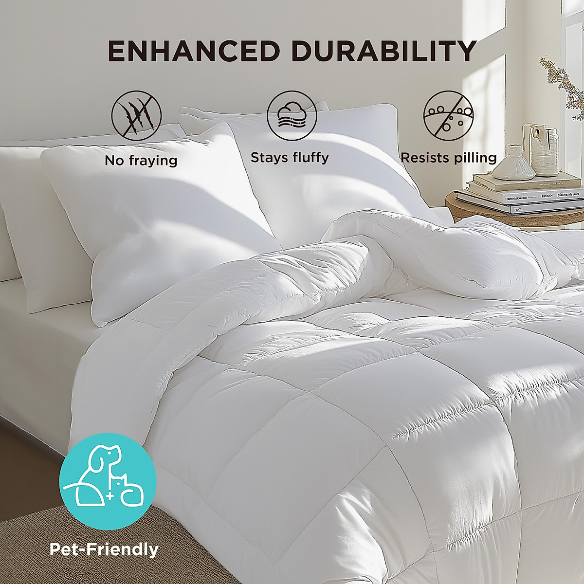 BEDSURE Queen Comforter Duvet Insert - Quilted White Comforters Queen Size, All Season Down Alternative Queen Size Bedding Comforter with Corner Tabs